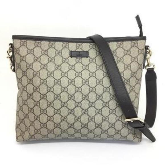 Gucci | Bags | Gucci Gg Monogram Canvas Shoulder Bag Beige Black | Poshmark